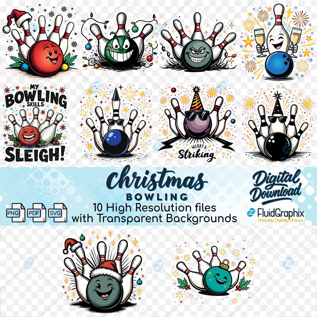 Christmas Bowling SVG PNG PDF Bundle: Funny Holiday Clipart, Festive ...