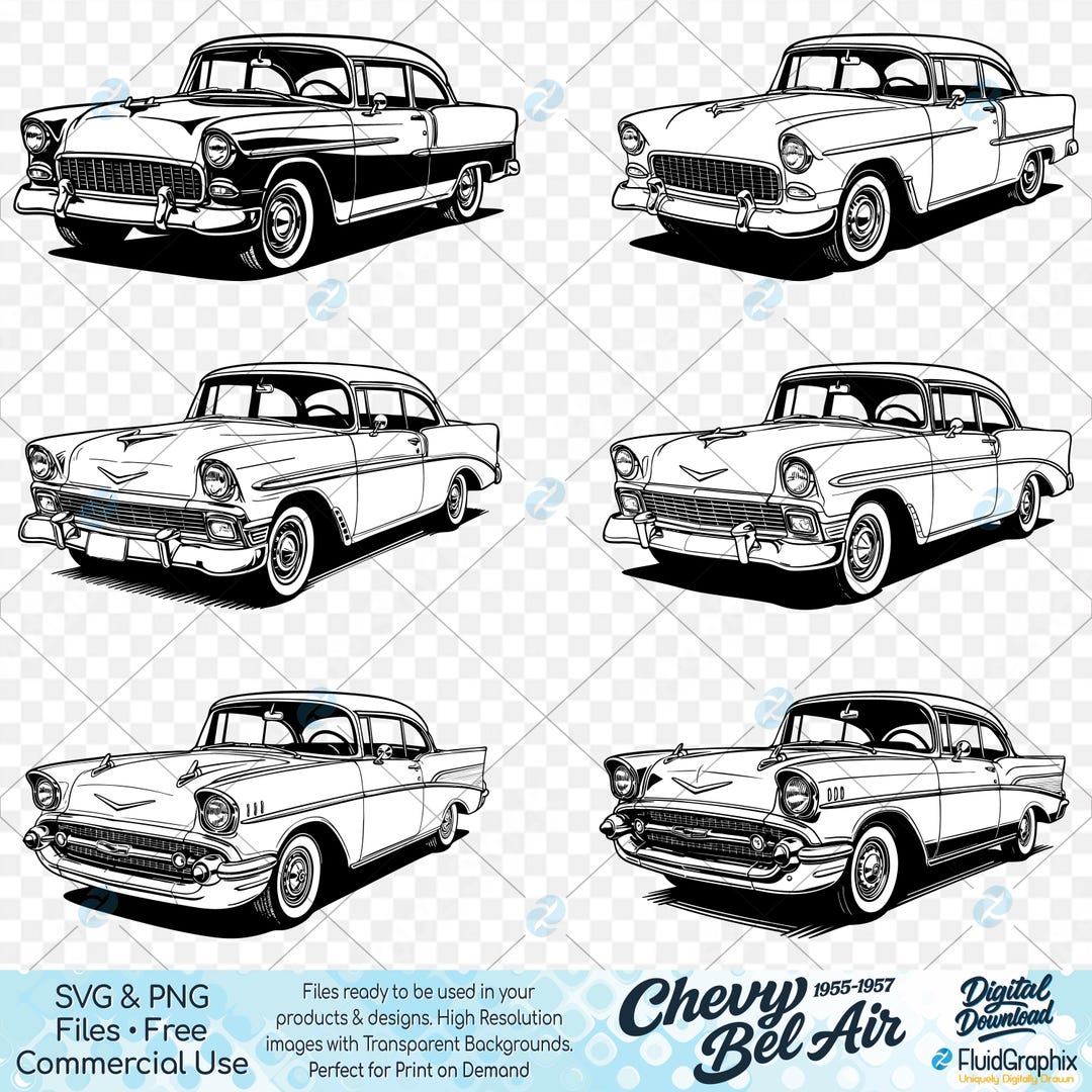 Chevy Bel Air SVG: 1950s Classic Car Designs (digital Download ...