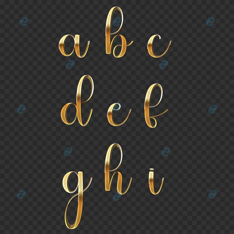 Golden Elegance Alphabet PNG Letters & Numbers: Script Font Clipart ...