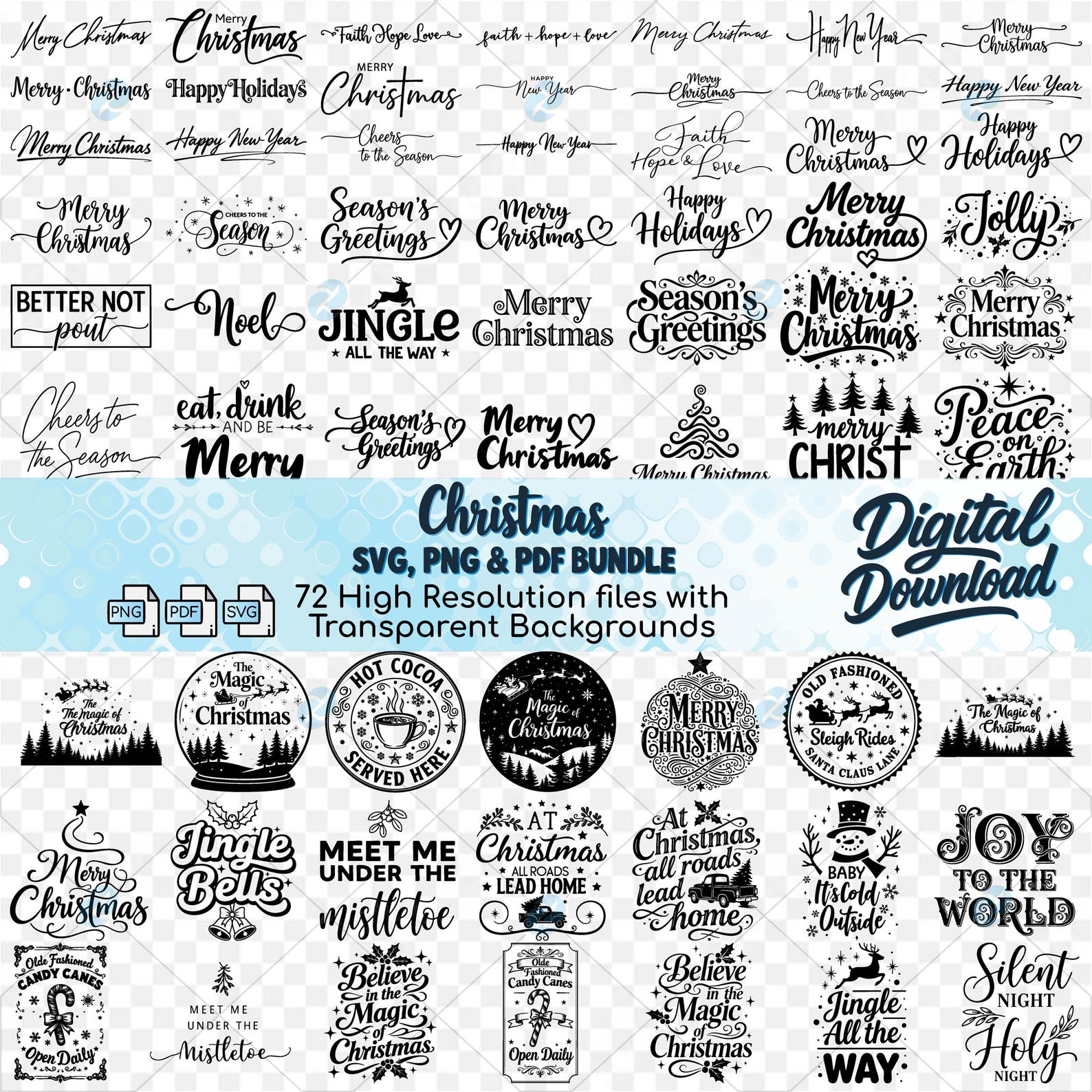 Christmas SVG PNG PDF Bundle: 72 Holiday Designs, X-mas and New Years ...