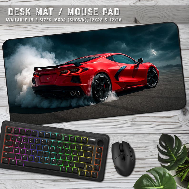 C8 Corvette Desk Mat: Mouse Pad Scene for Muscle Car Enthusiasts, Home ...