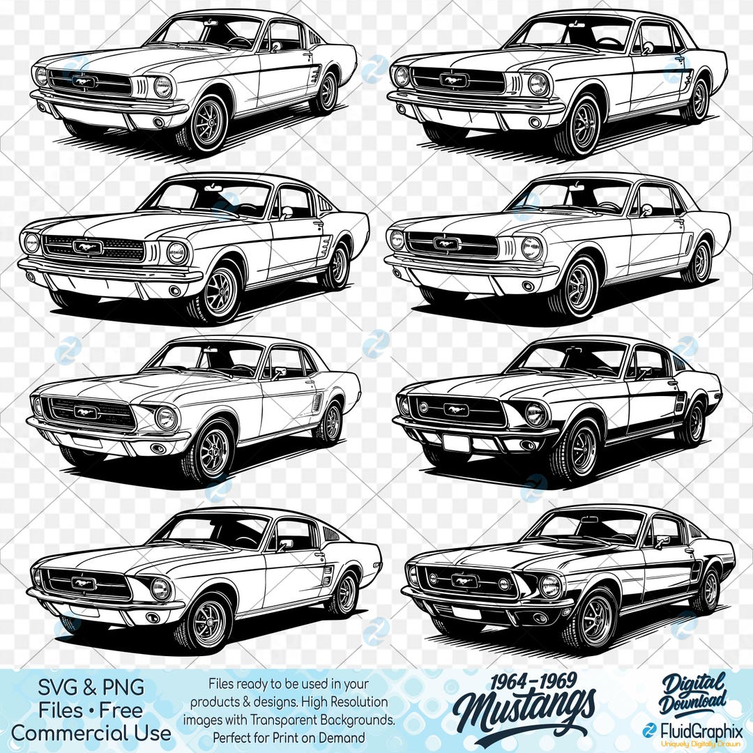 Ford Mustang SVG PNG: 1960s Classic Car Designs (digital Download) - Etsy