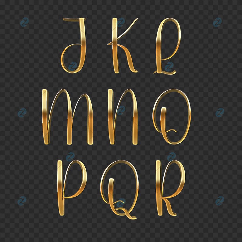 Golden Elegance Alphabet PNG Letters & Numbers: Script Font Clipart ...