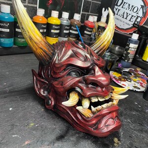 Hand-painted 3D Printed Japanese Demon Oni Mask - Wearable and Display ...