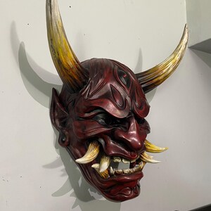 Hand-painted 3D Printed Japanese Demon Oni Mask - Wearable and Display ...