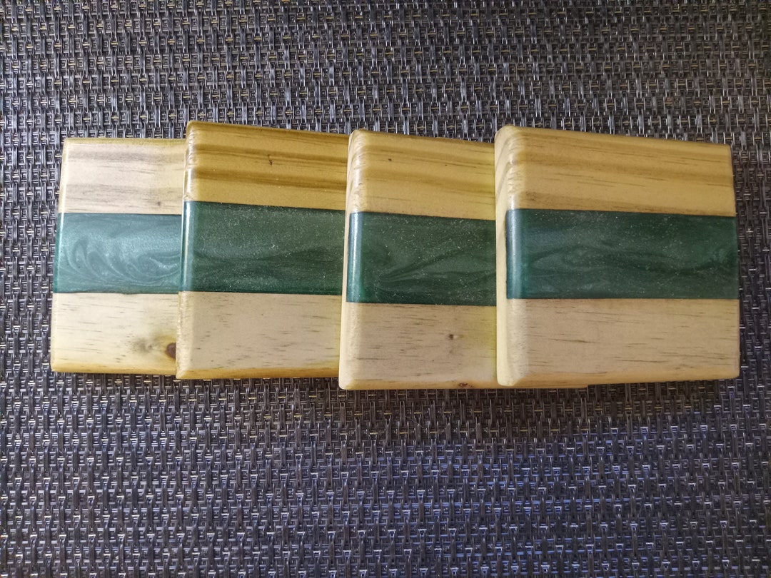 Pine Wood Coasters, Green River Epoxy Inlay, Handmade Gift, Home Decor ...