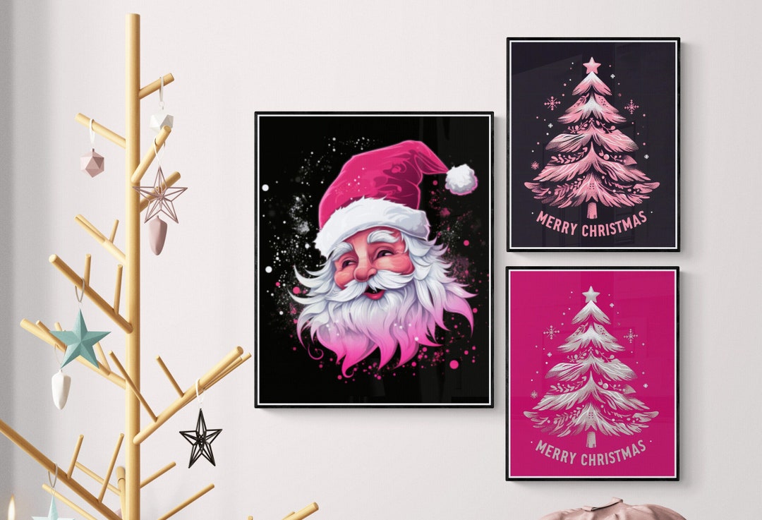 Three Piece Pink Santa and Christmas Tree Bundle, Decorating Christmas ...