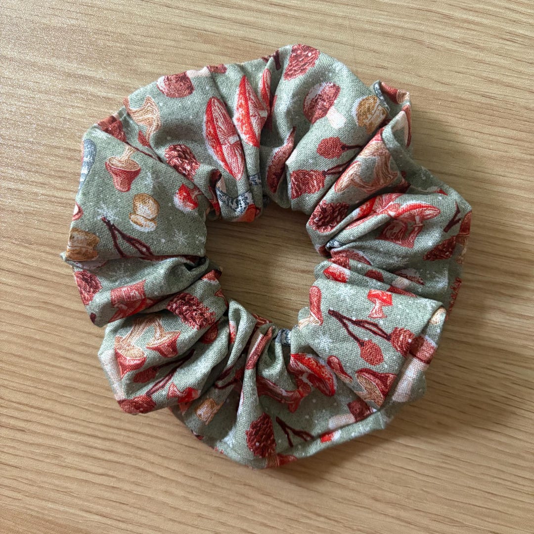 Mushroom Cottagecore Winter Oversized Hair Scrunchie handmade, Hand ...