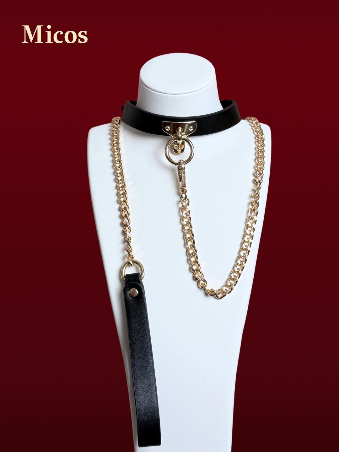 Handmade Leather-style Bell Choker Day Collar – Adjustable Fit – Black ...