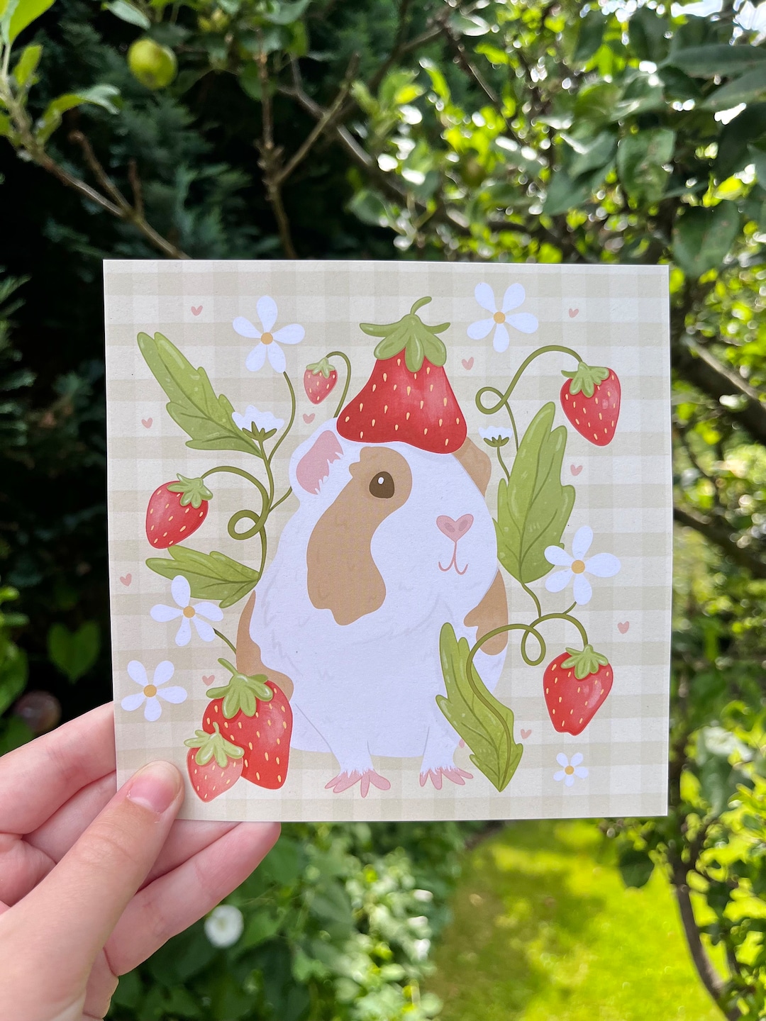 Strawberry Guinea Pig Art Print, Cottagecore Home Decor, Strawberry ...