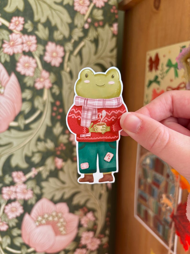 Cosy Winter Frog Sticker | Cottagecore Waterproof Vinyl Decal | Hygge ...