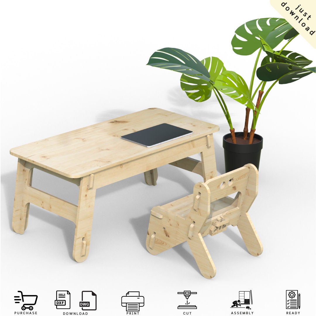 Digital Cut Files for Wooden Kids' Table and Chair Set Rectangle Design ...