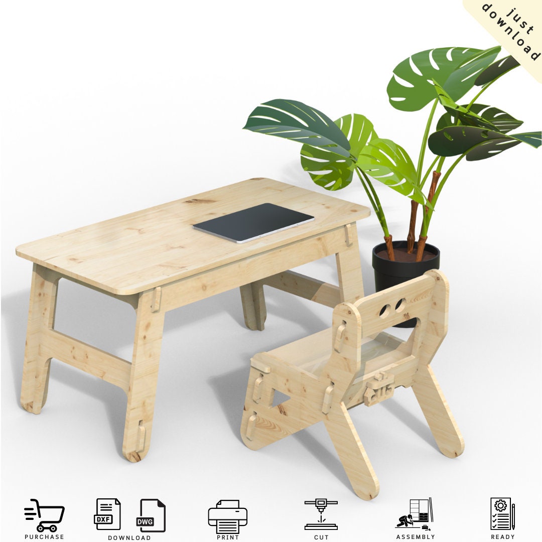 Digital Cut Files for Wooden Kids' Table and Chair Set Rectangle Design ...