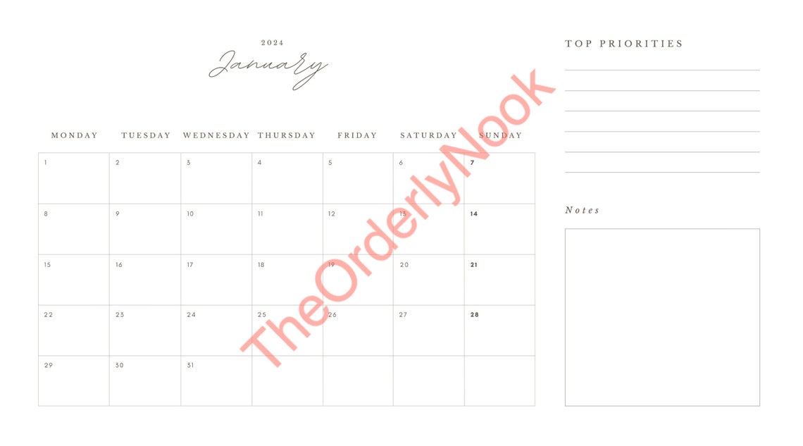 2024 Printable Calendar PDF | Beautiful Minimalist Design With Space ...