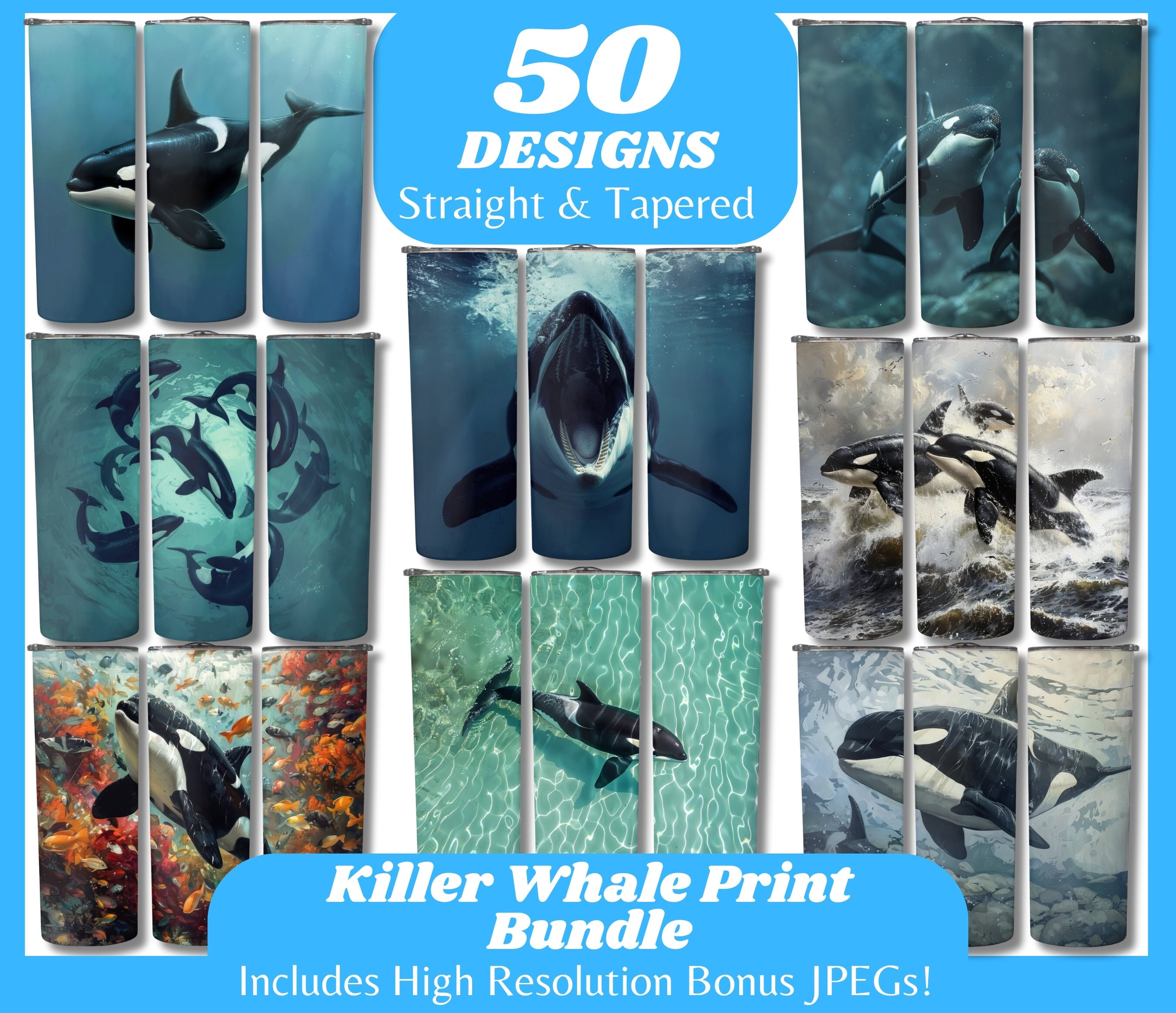 50 Orca Tumbler Wrap Bundle, Killer Whale Prints, 20oz Tumbler Wrap ...