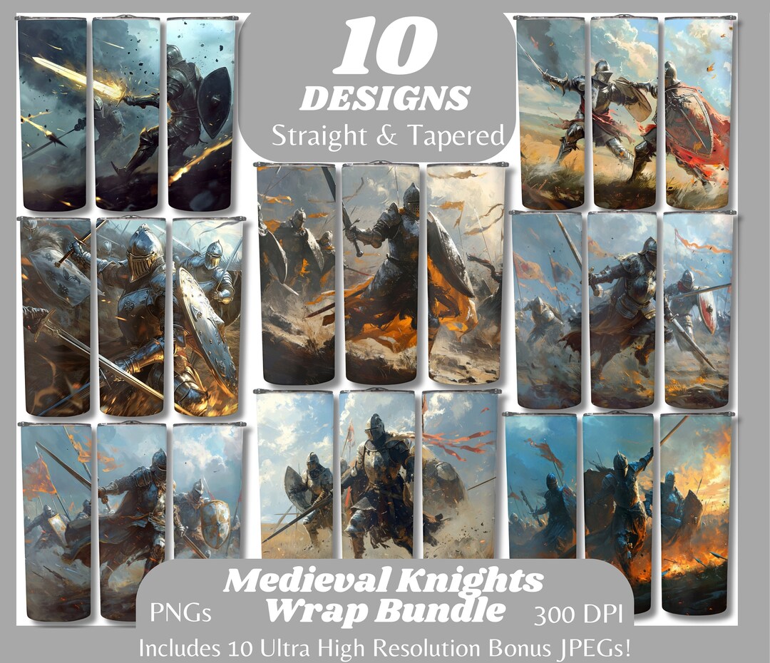 10 Medieval Knights Tumbler Wrap Bundle, 20oz Tumbler Designs, Full ...