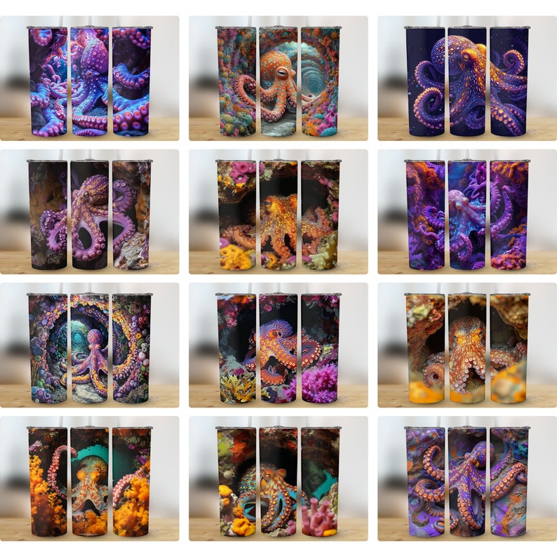 50 Colorful Octopus Design Bundle, 20oz Straight & Tapered Wraps, High ...