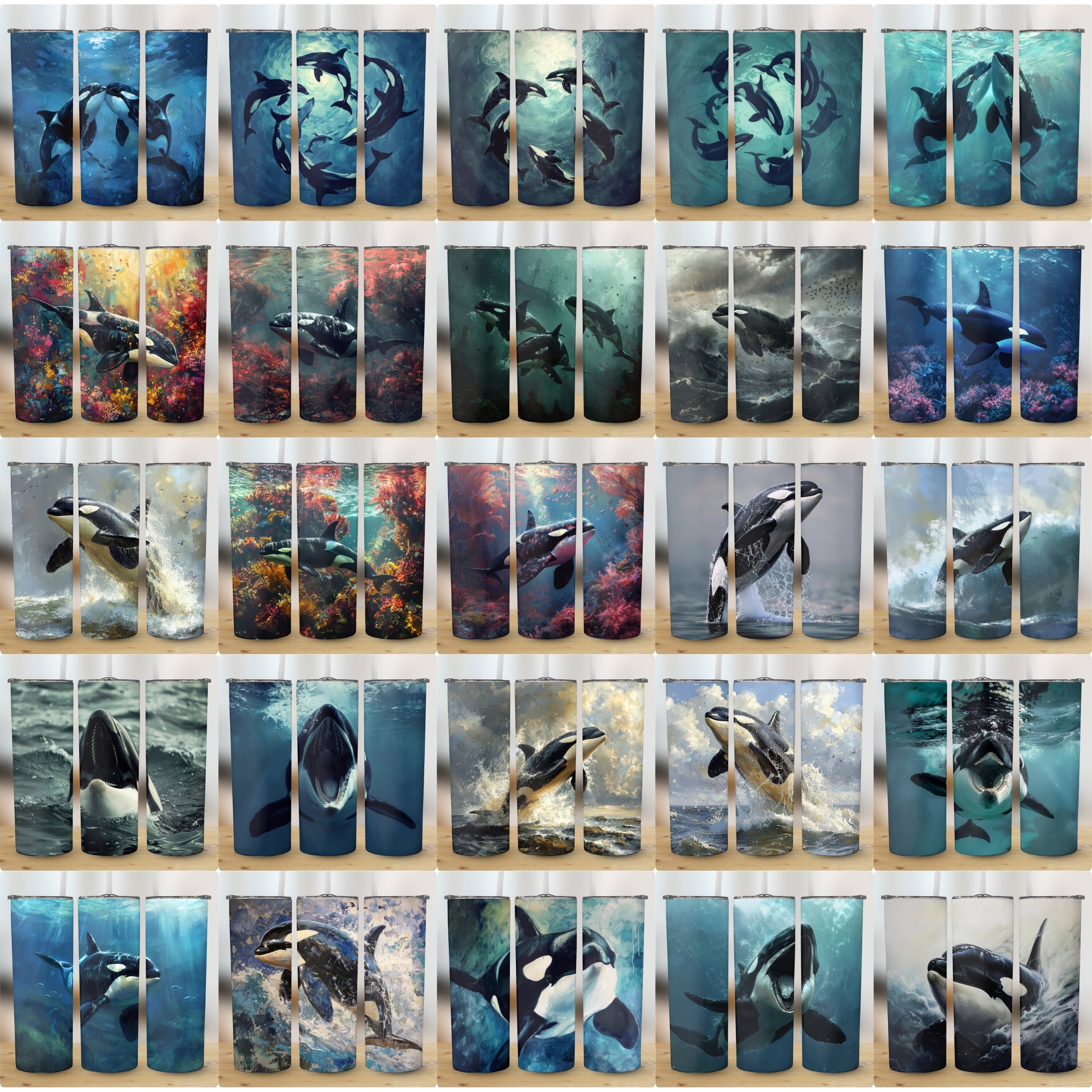 50 Orca Tumbler Wrap Bundle, Killer Whale Prints, 20oz Tumbler Wrap Pngs, High Resolution JPEG ...