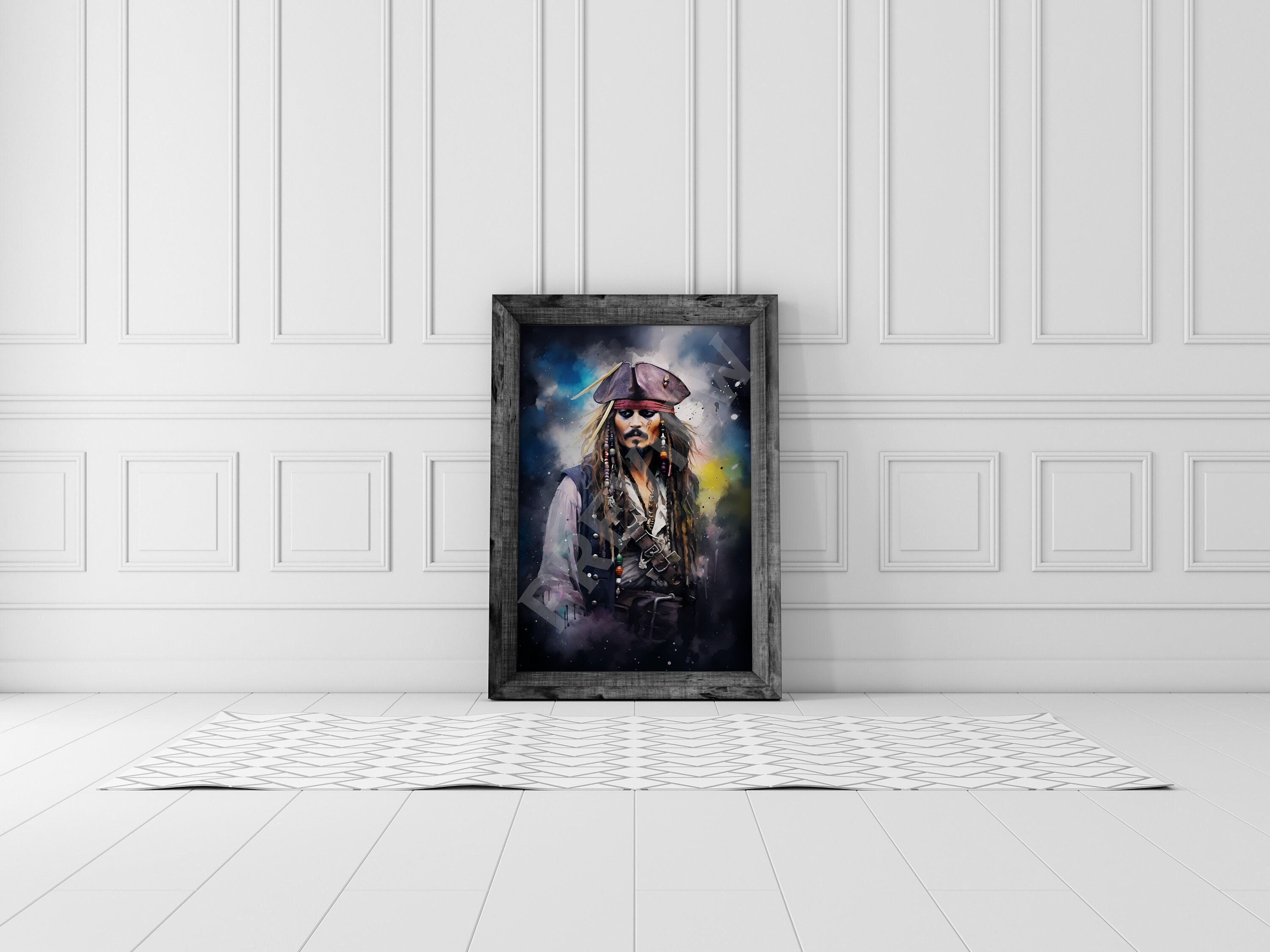 Watercolor Iconic Captain Movie Poster, Dark Colors in Watercolor Style ...
