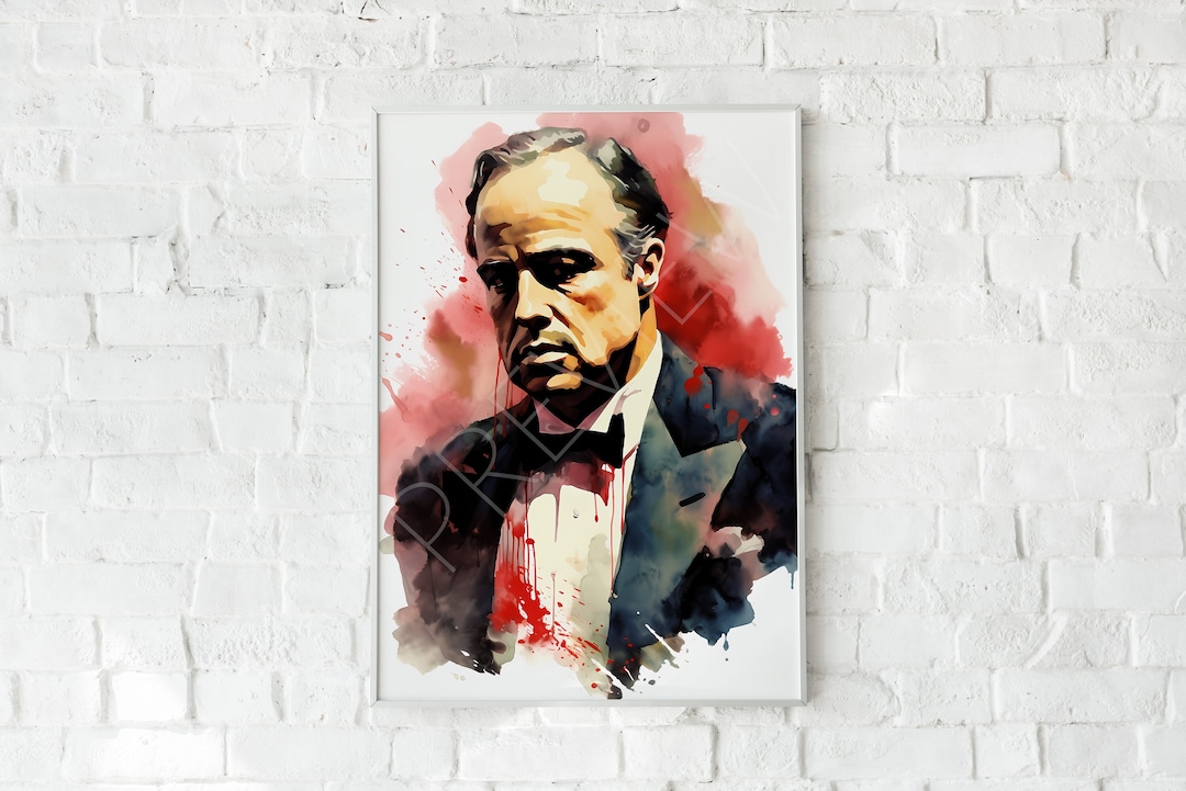 Iconic Mob Boss Portrait Poster, Dramatic Watercolor Style Film Print ...