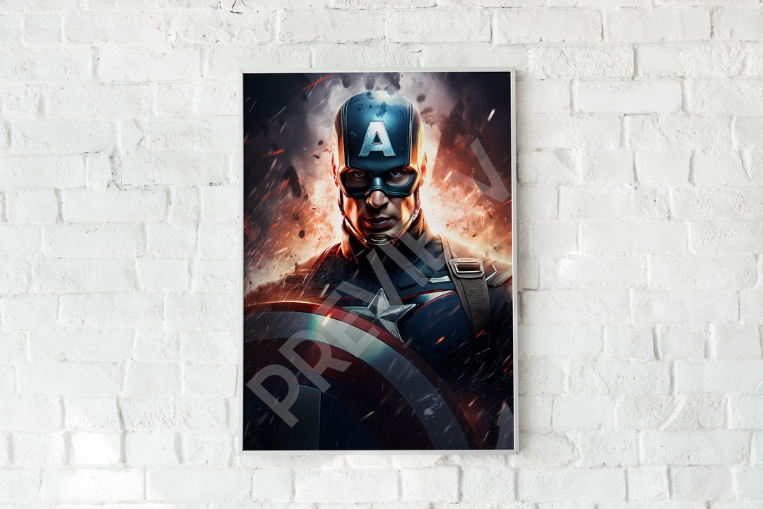 Burning Super Hero With Shield, Pop Art Print, Cloudy Skies in ...