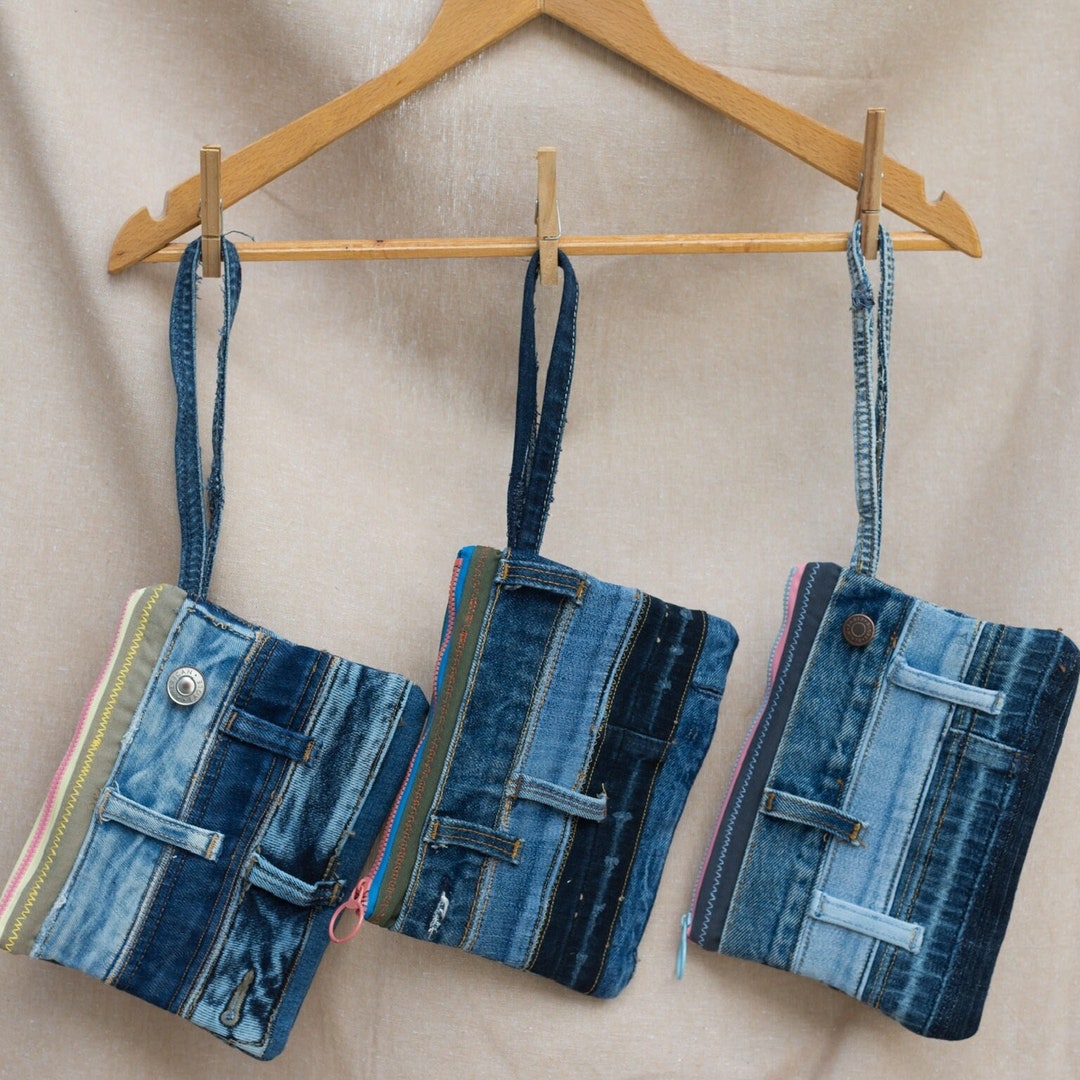 Upcycled Denim Wristlet- Handmade - Etsy
