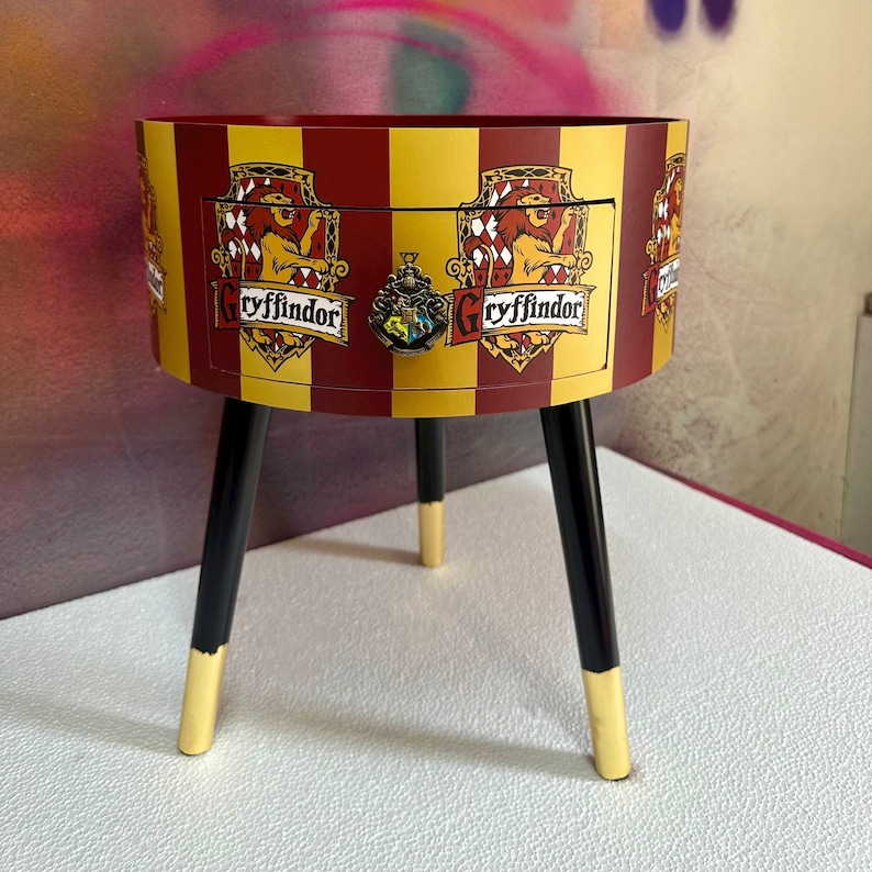 Harry Potter Inspired Side Table, Gryffindor, Maroon and Yellow ...