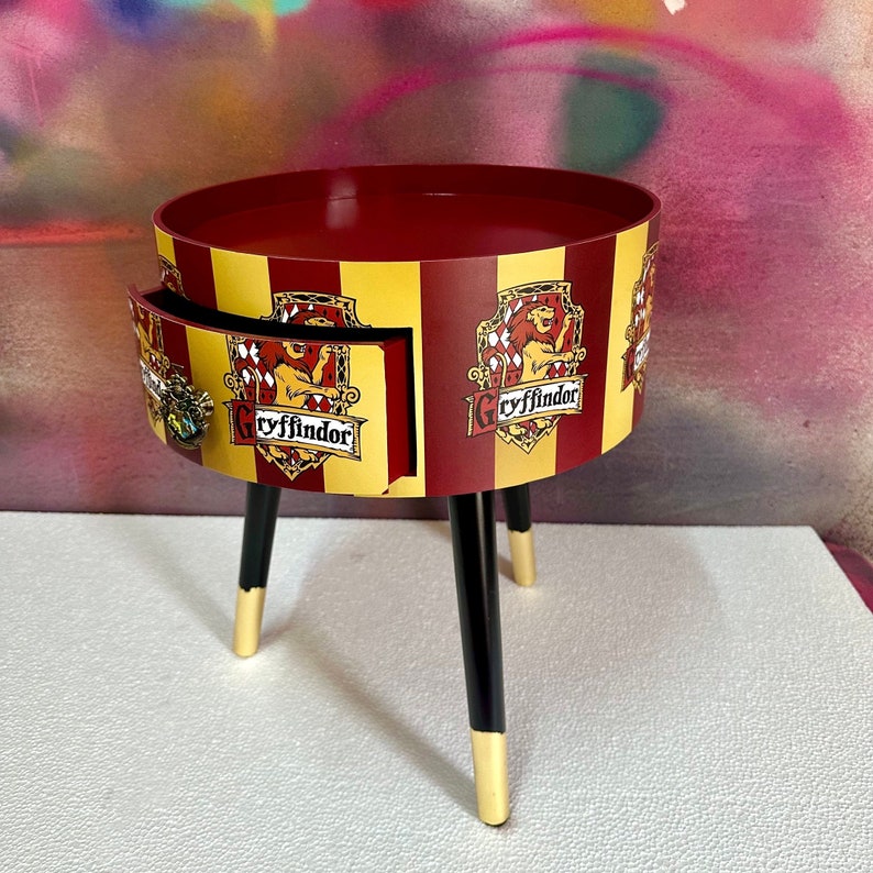 Harry Potter Inspired Side Table, Gryffindor, Maroon and Yellow ...