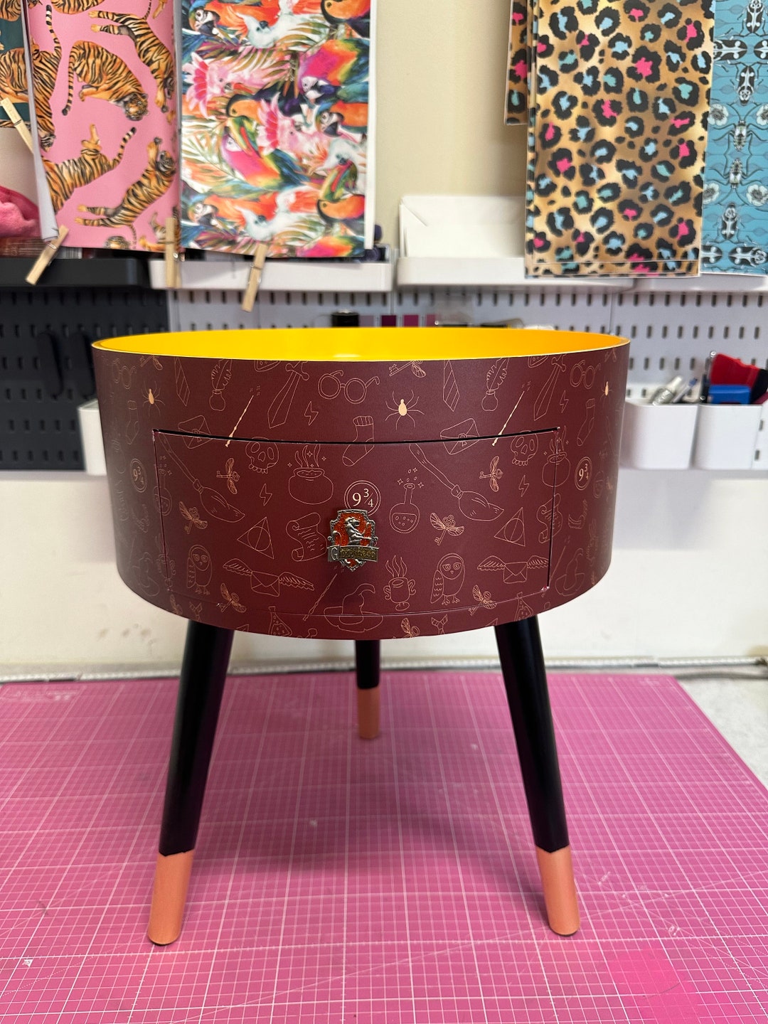 Harry Potter Inspired Side Table, Gryffindor, Maroon and Yellow ...