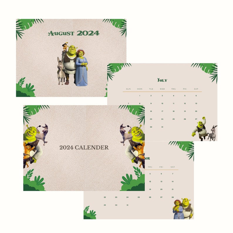 2024 Monthly Wall Calender Landscape 2024 Shrekede Monthly Wall Digital ...