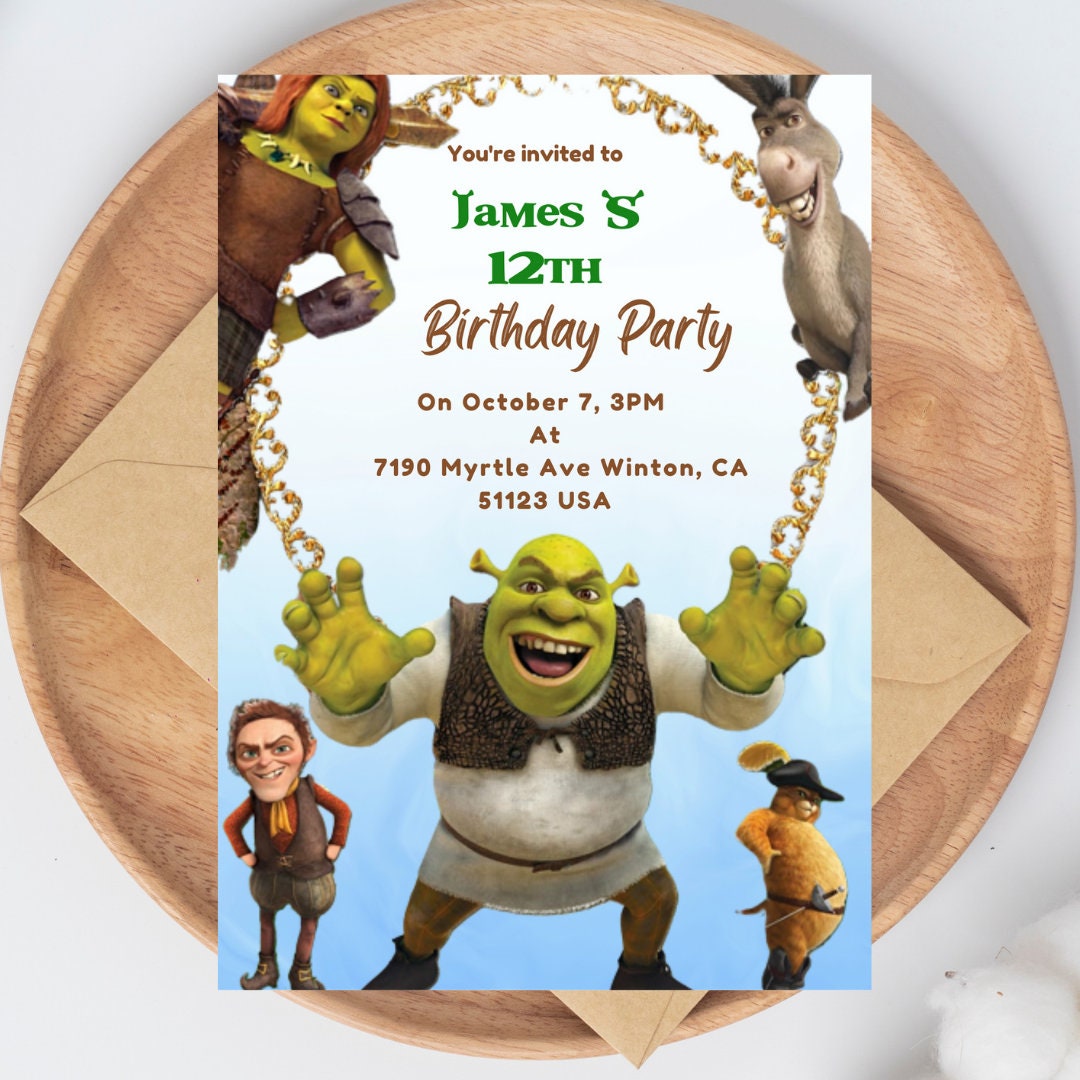 Shrek Digital Invitation Template Shrek Party Invite Funny - Etsy