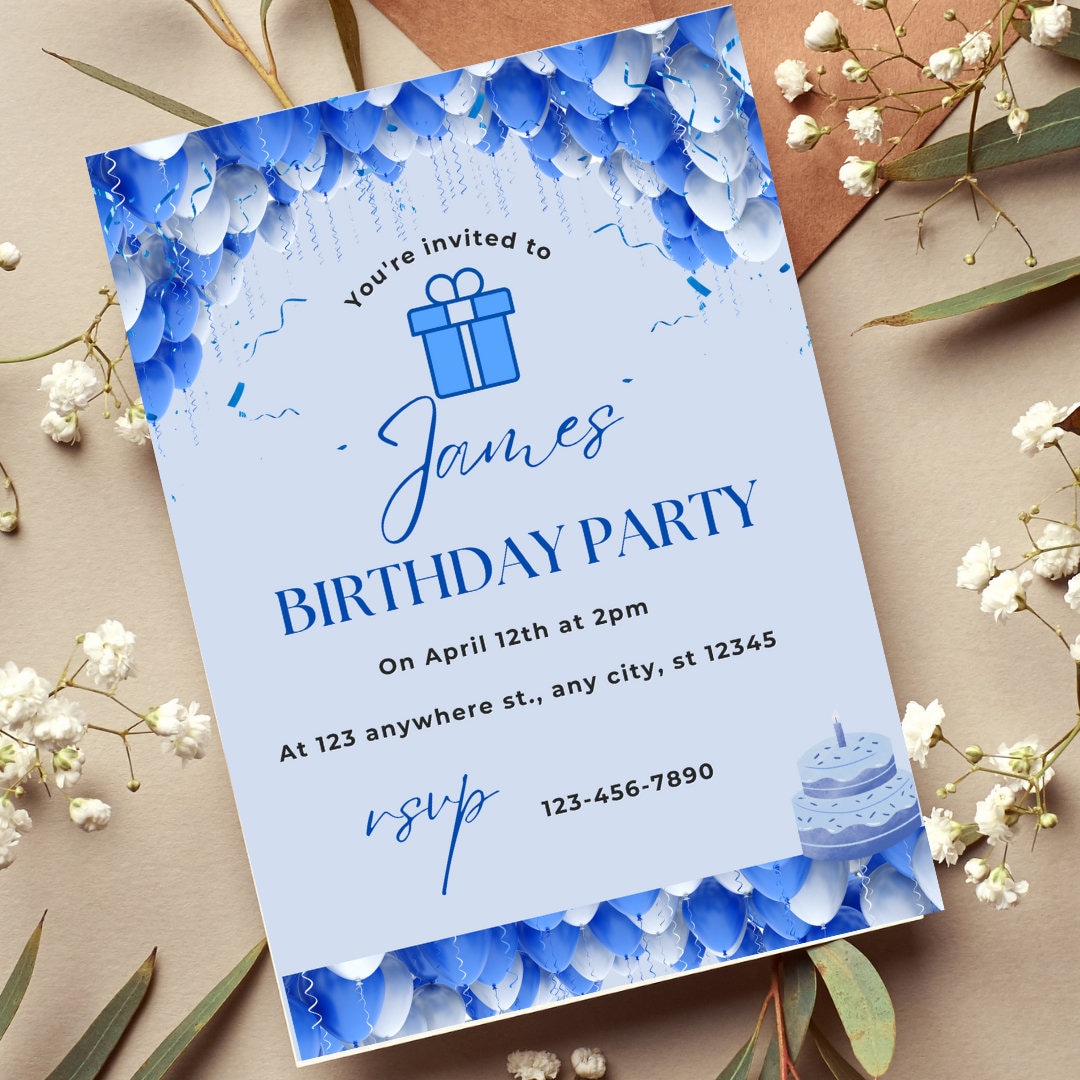 Blue Grey Theme Boys Phone Birthday Invitation Template, Electronic ...