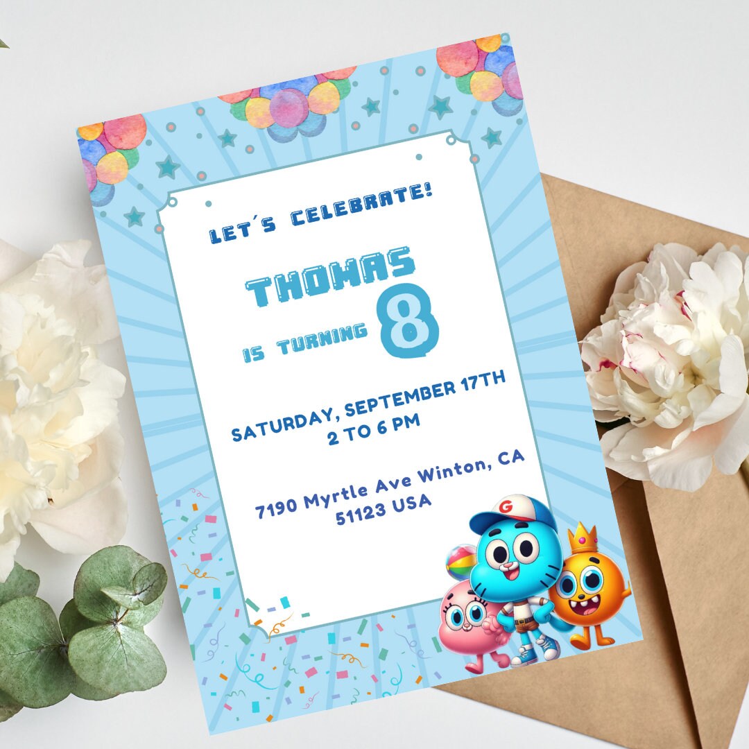 Printable Gumballs Themed Character Birthday Invitation Gummiball ...