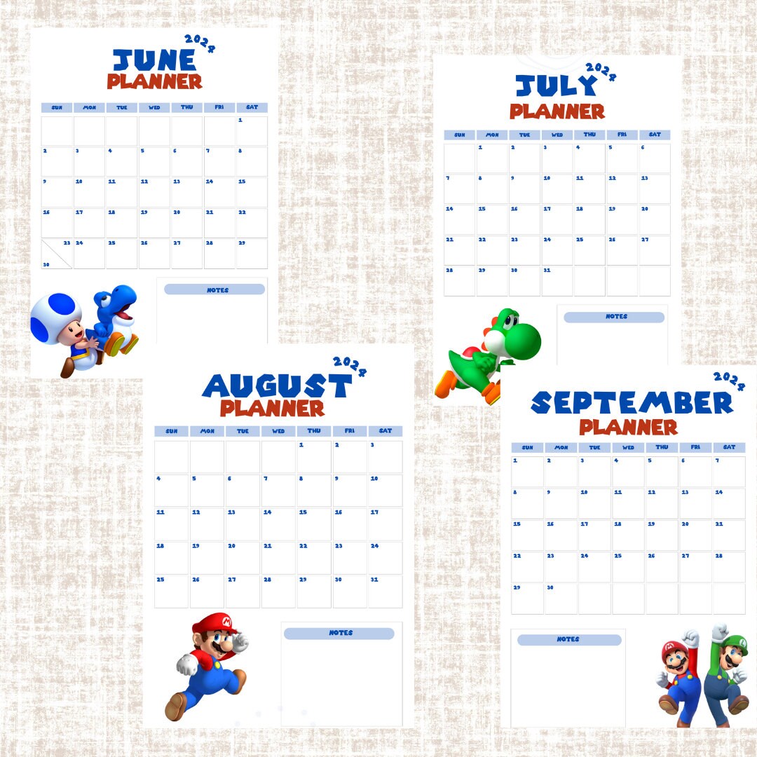 Printable Monthly Calender 2024 Super Mario Calender Digital Calendar ...