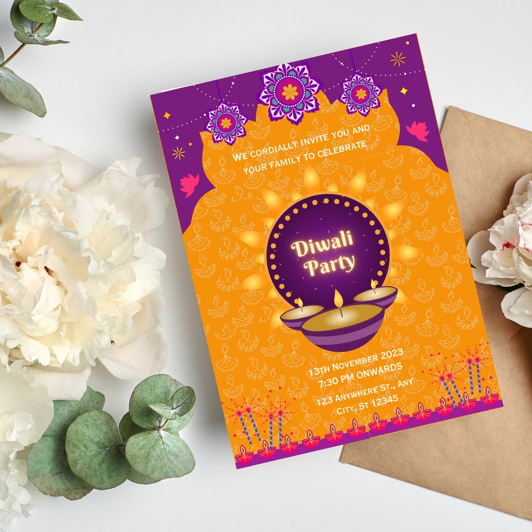Editable Diwali Invitation, Diwali Invites, Diwali Party Invites ...