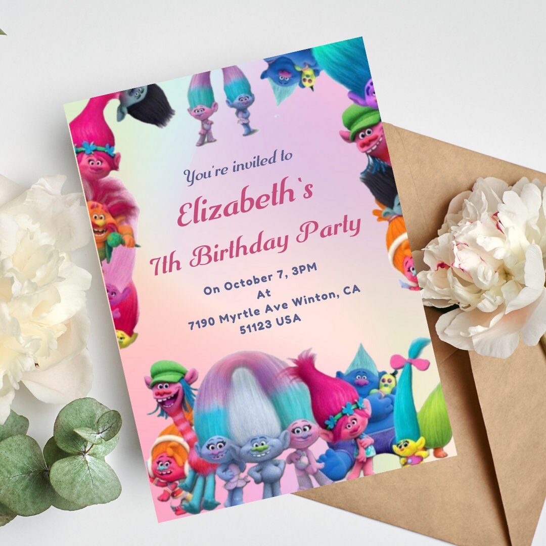 Craziest Party Birthday Invitation |trolls Printable Invitation ...