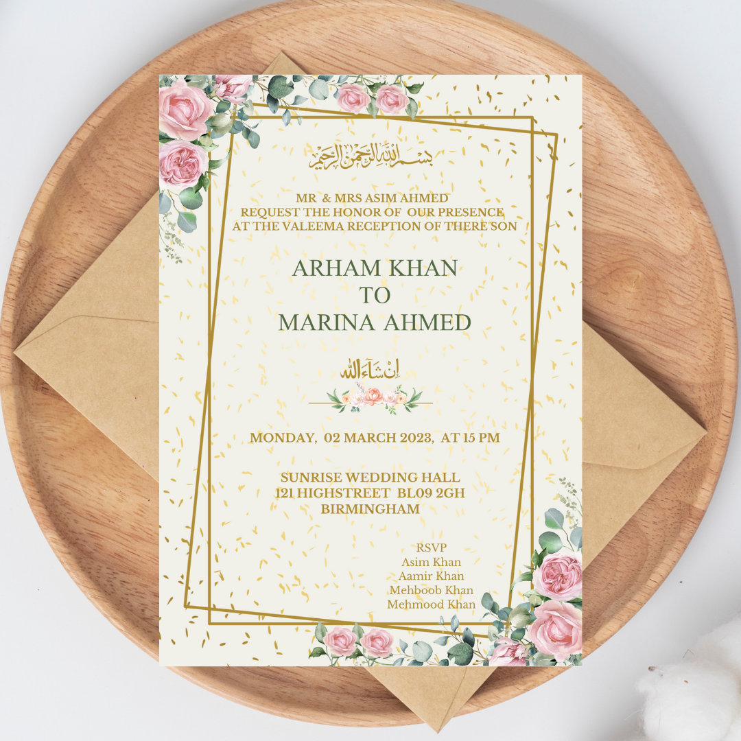 Waleema Invitation | Muslim Wedding Invitation | Valima Invitation ...