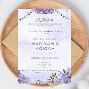 Aqiqah Card | Birthday Invitation | Digital Download | Muslim, Islamic ...