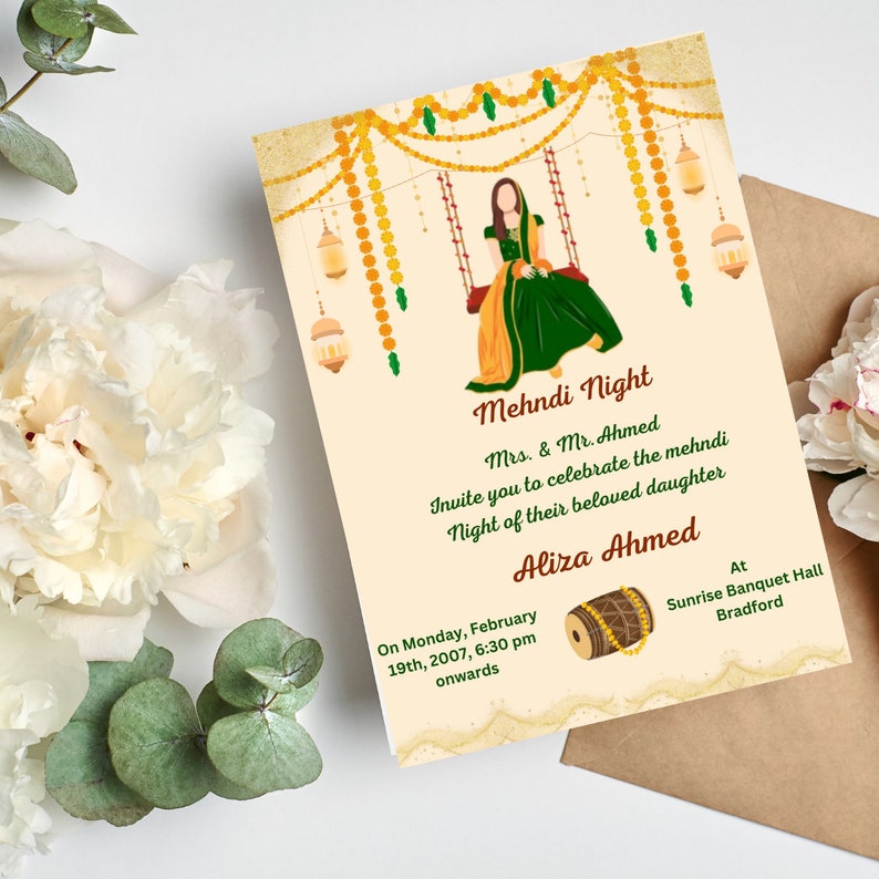 Printable Invites Digital Mehndi Invitations & Dholki Invites, Mendhi ...