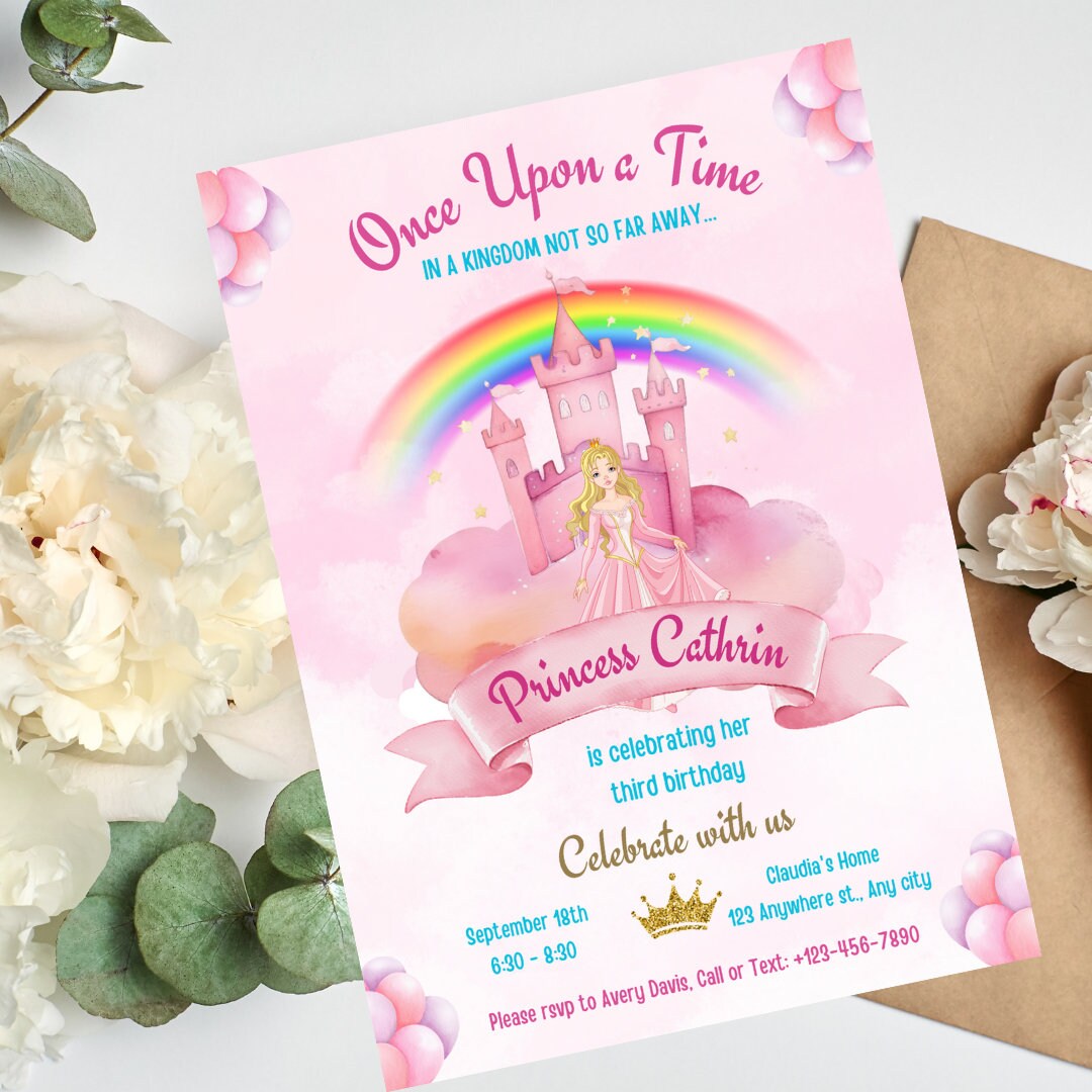Princess Invitation Card Princess Birthday Invite Instant Download Pink ...
