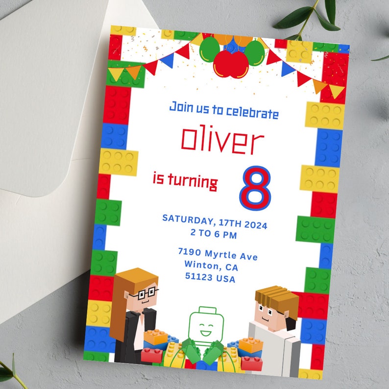 Printable Birthday Invitation Building Blocks Bricks Invitation ...