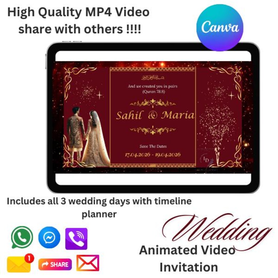 Muslim Islamic Indian Wedding Video Invitation, Wedding Animated Card ...