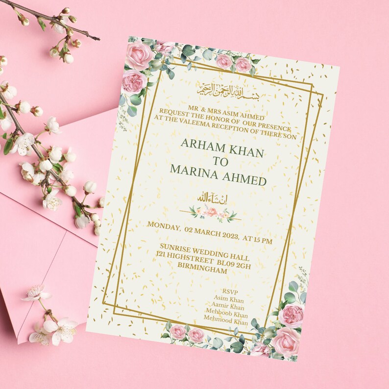 Waleema Invitation | Muslim Wedding Invitation | Valima Invitation ...