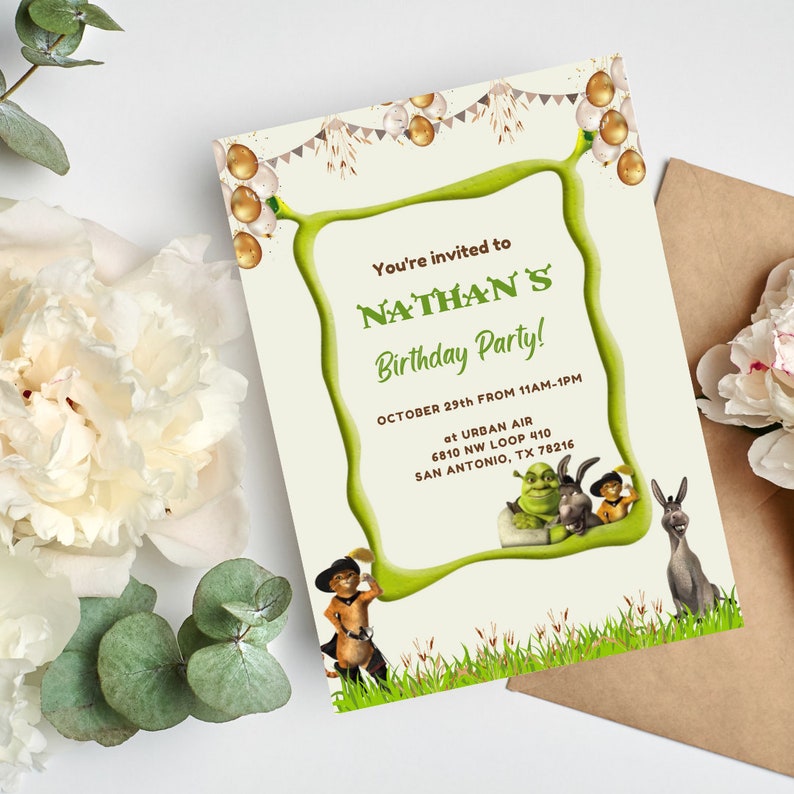 Digital Cream Invitation Template, Party Invite, Funny Shrekedling ...