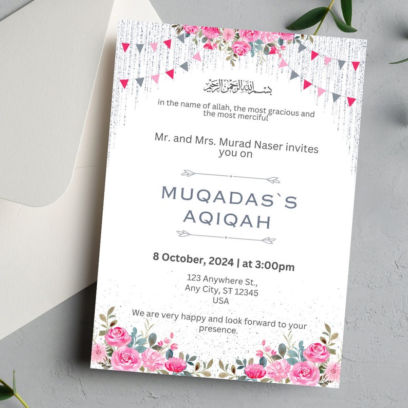 Aqiqah Card | Birthday Invitation | Digital Download | Muslim, Islamic ...