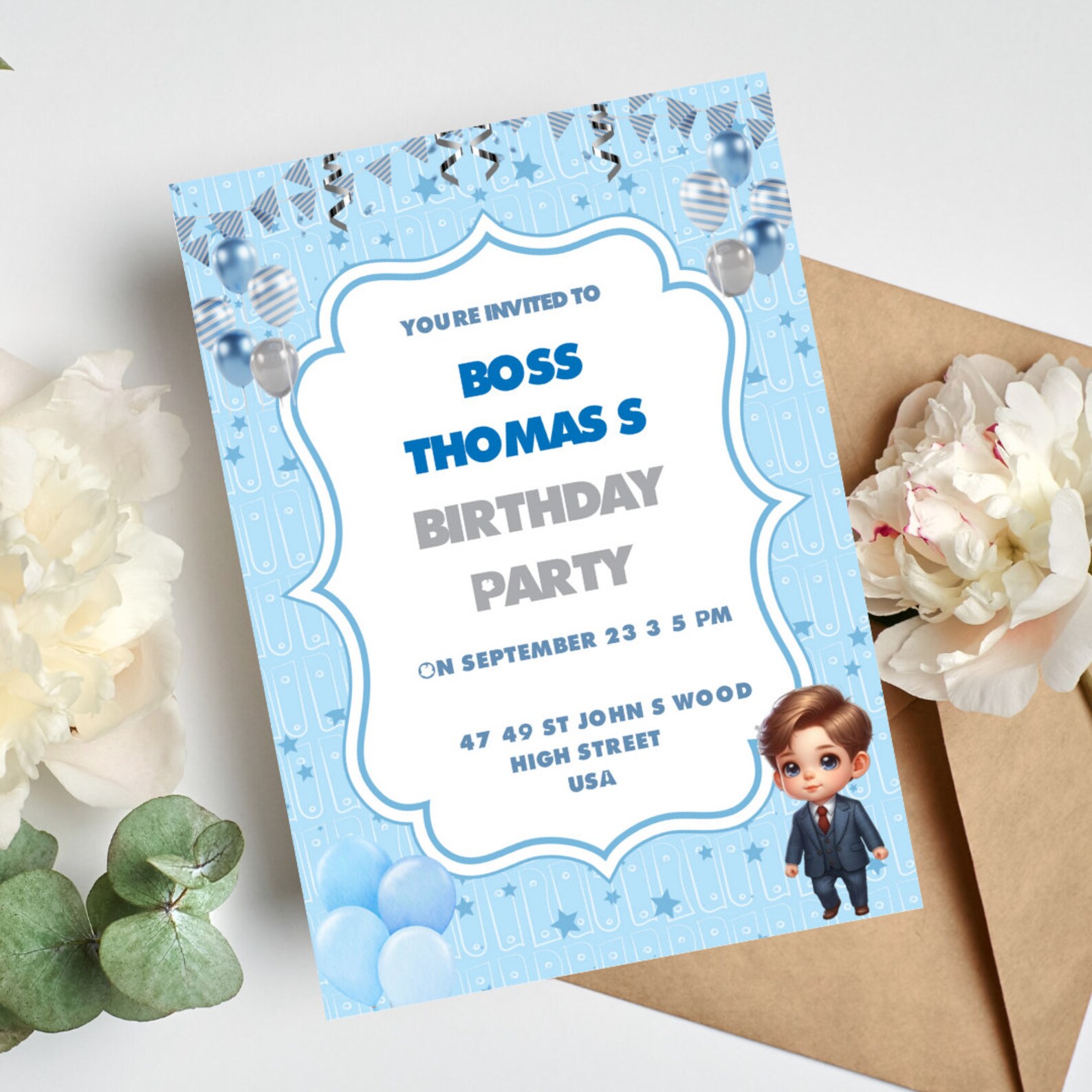 Editable Baby Boss Boy Birthday Invitation | Baby Party Invitation ...