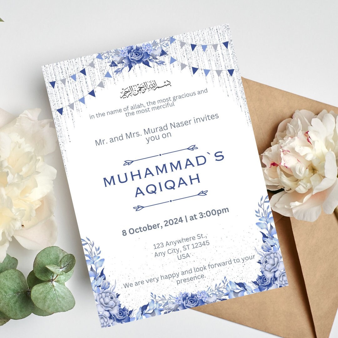 Aqiqah Card | Aqiqa Invitation | Instant Download | Muslim, Islamic ...
