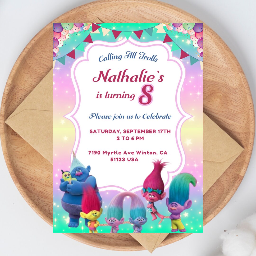 Craziest Party Birthday Invitation |trolls Printable Invitation ...