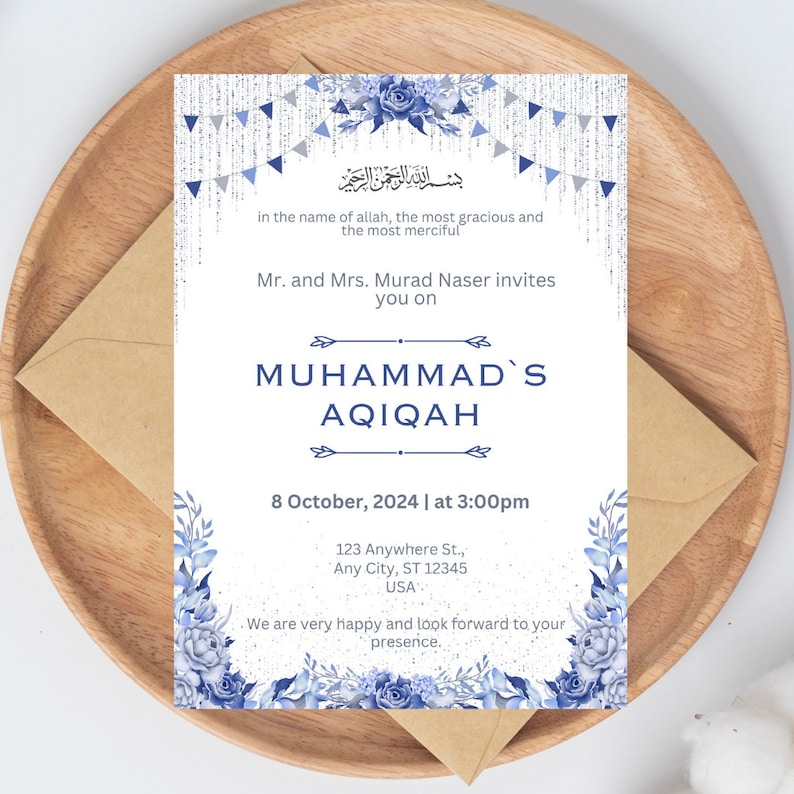 Aqiqah Card | Aqiqa Invitation | Instant Download | Muslim, Islamic ...