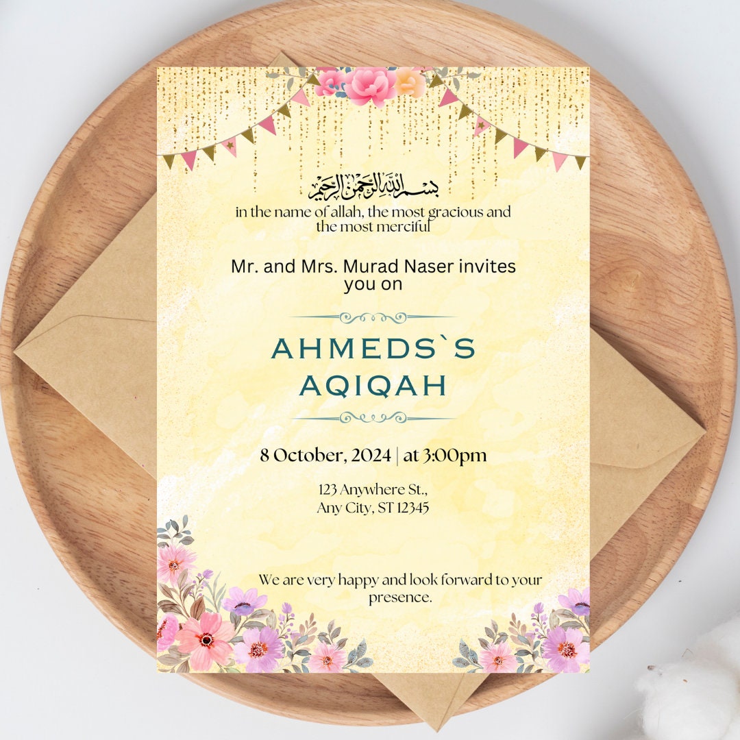 Aqiqah Card | Birthday Invitation | Digital Download | Muslim, Islamic ...